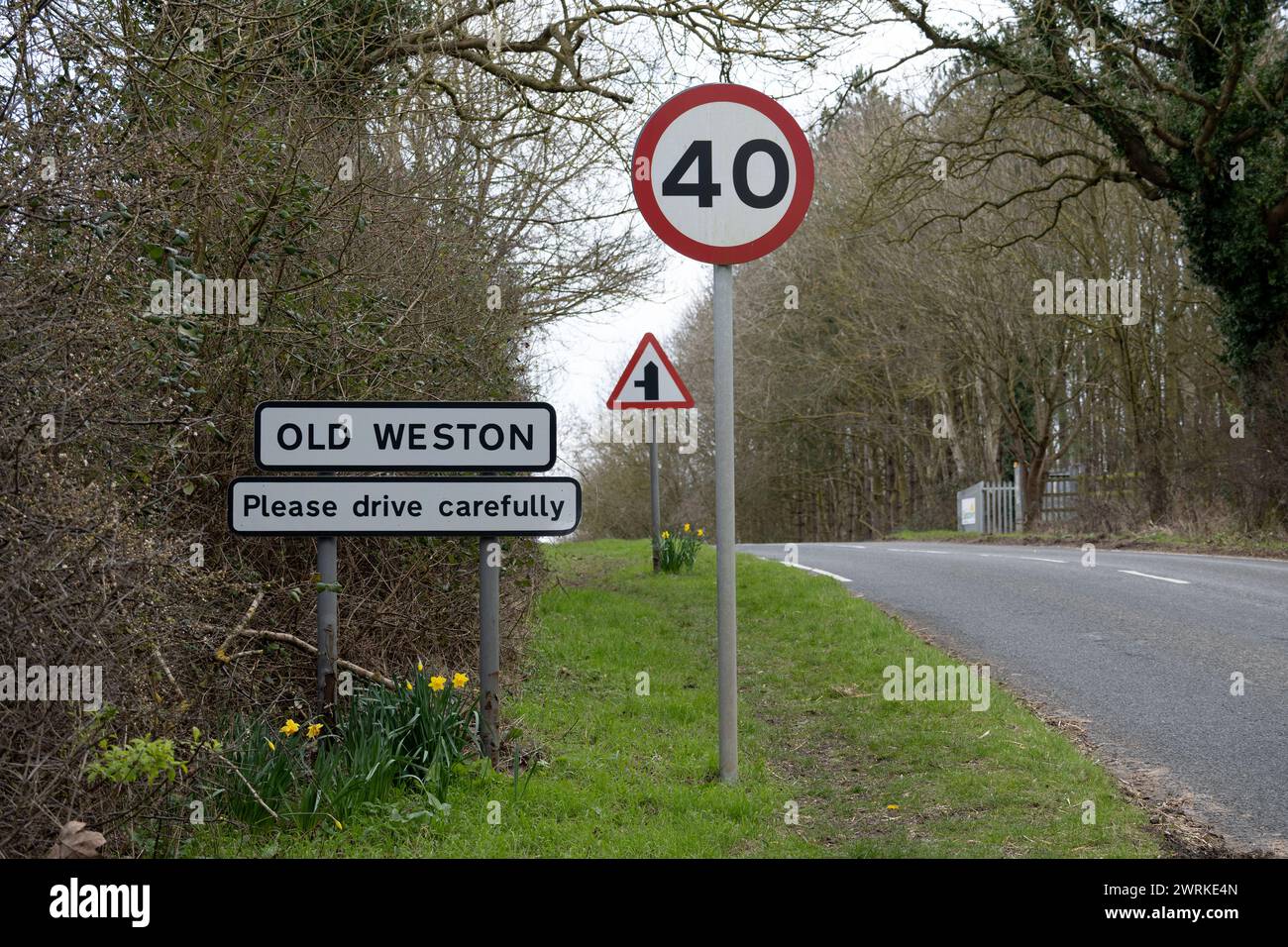 Old Weston village sign, Cambridgeshire, England, UK Stock Photo - Alamy