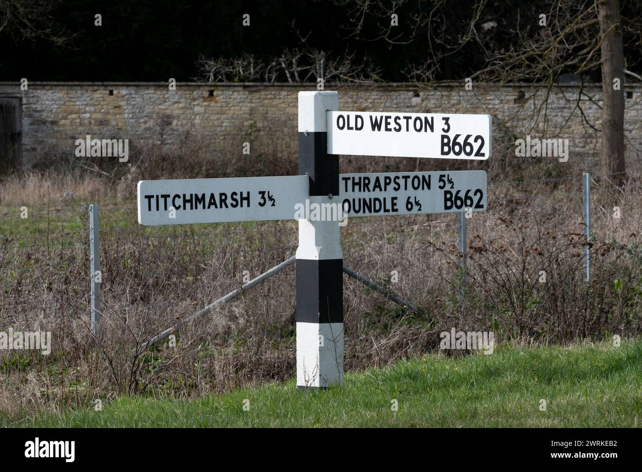 Road signs in Clopton village, Northamptonshire, England, UK Stock ...