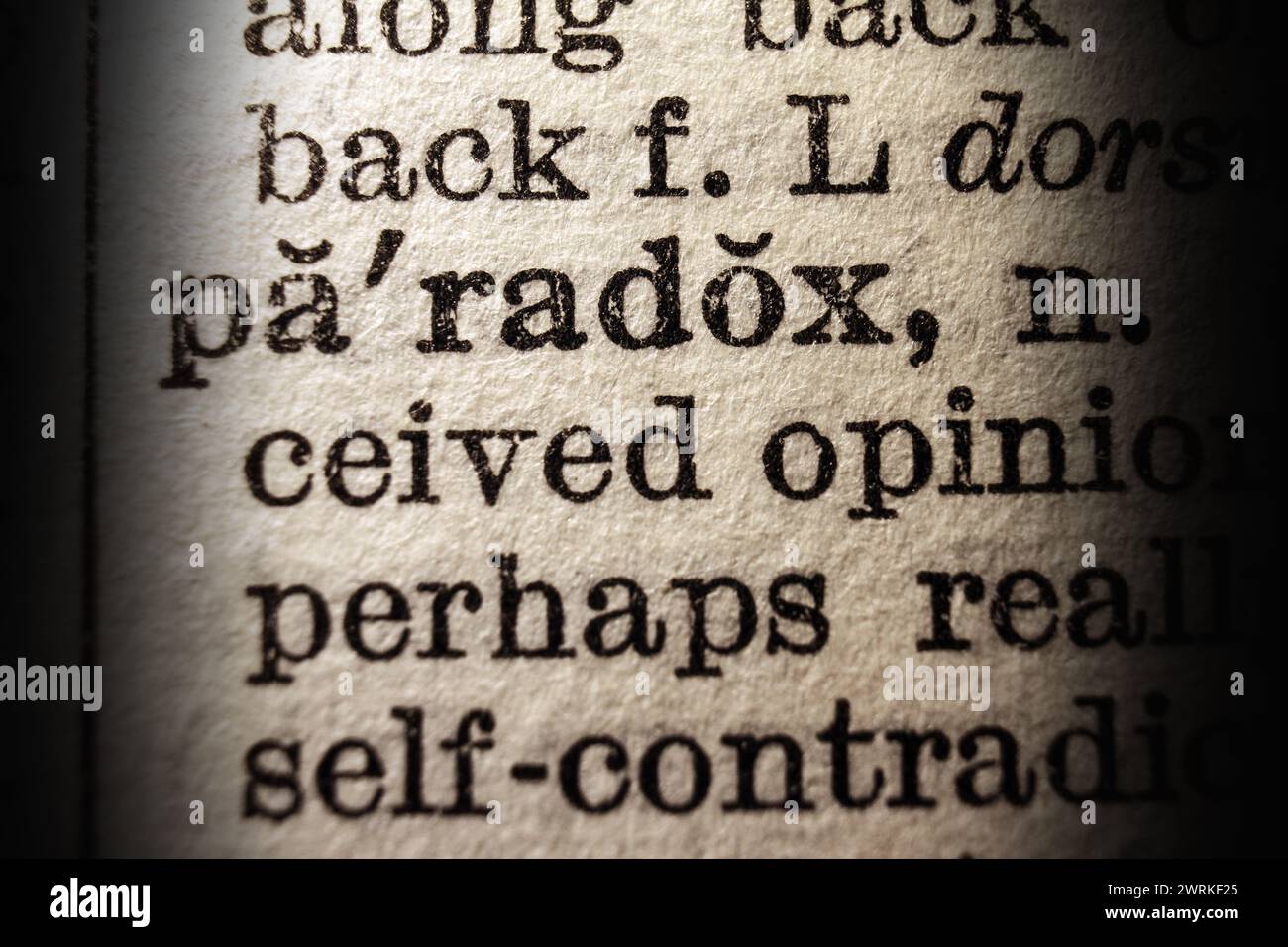 Word paradox on dictionary page, macro close-up Stock Photo - Alamy