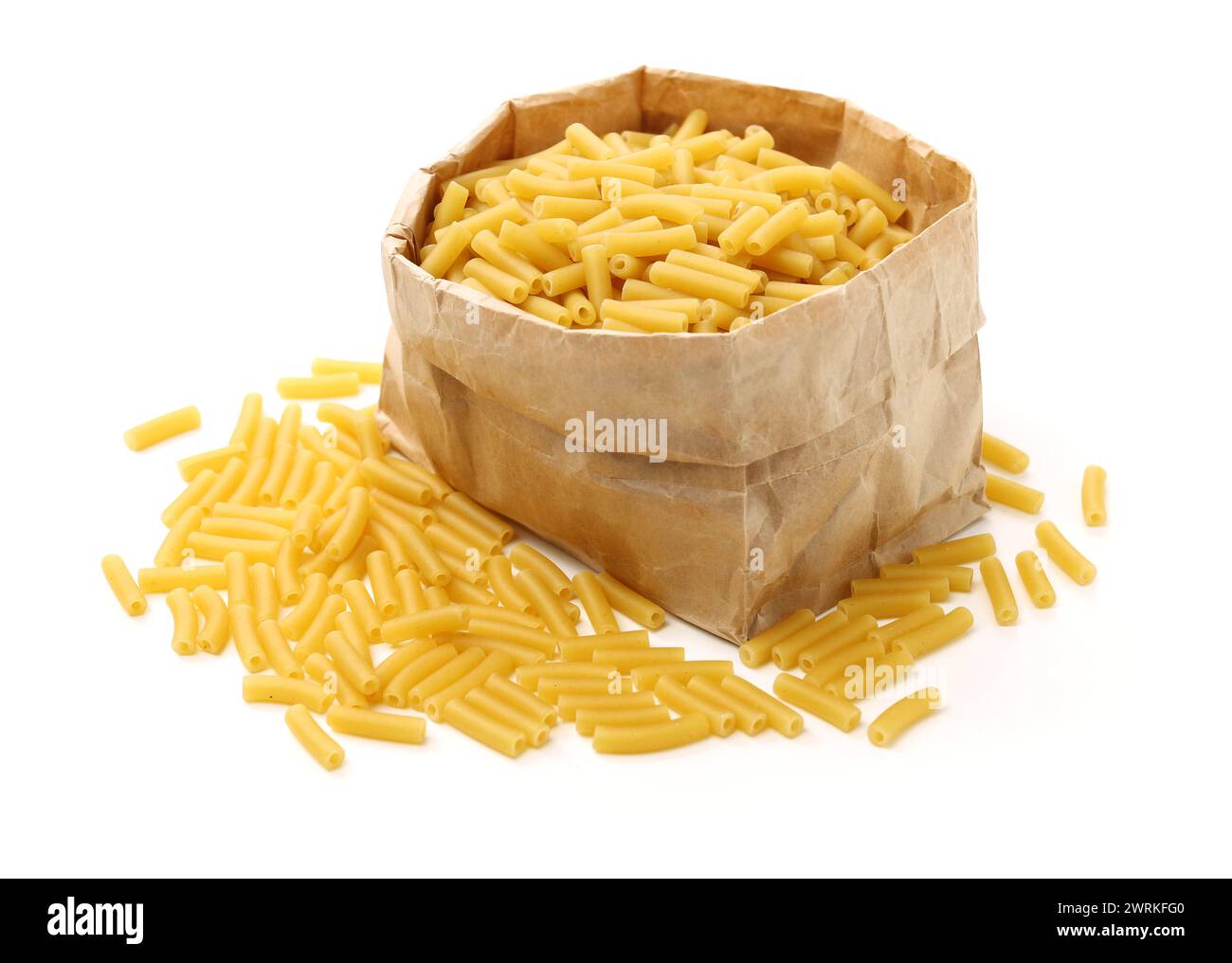 Italian pasta (Gomiti Rigati) on white background Stock Photo - Alamy