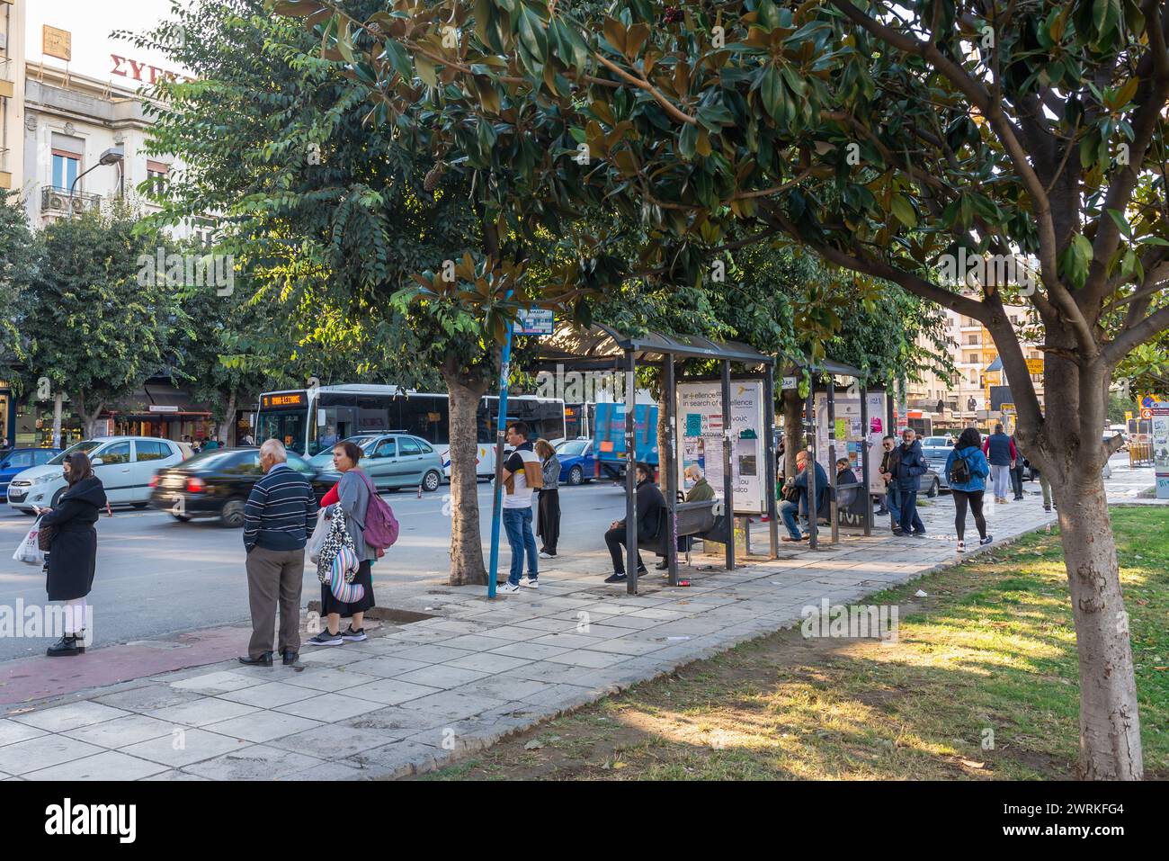 Greek city bus stop hi-res stock photography and images - Alamy