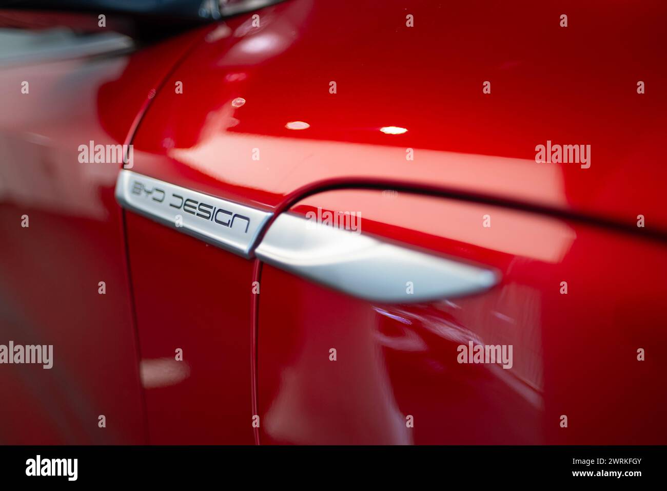 part of rear red BYD ATTO 3 Car with logo, Electric Vehicle Chinese BYD ...