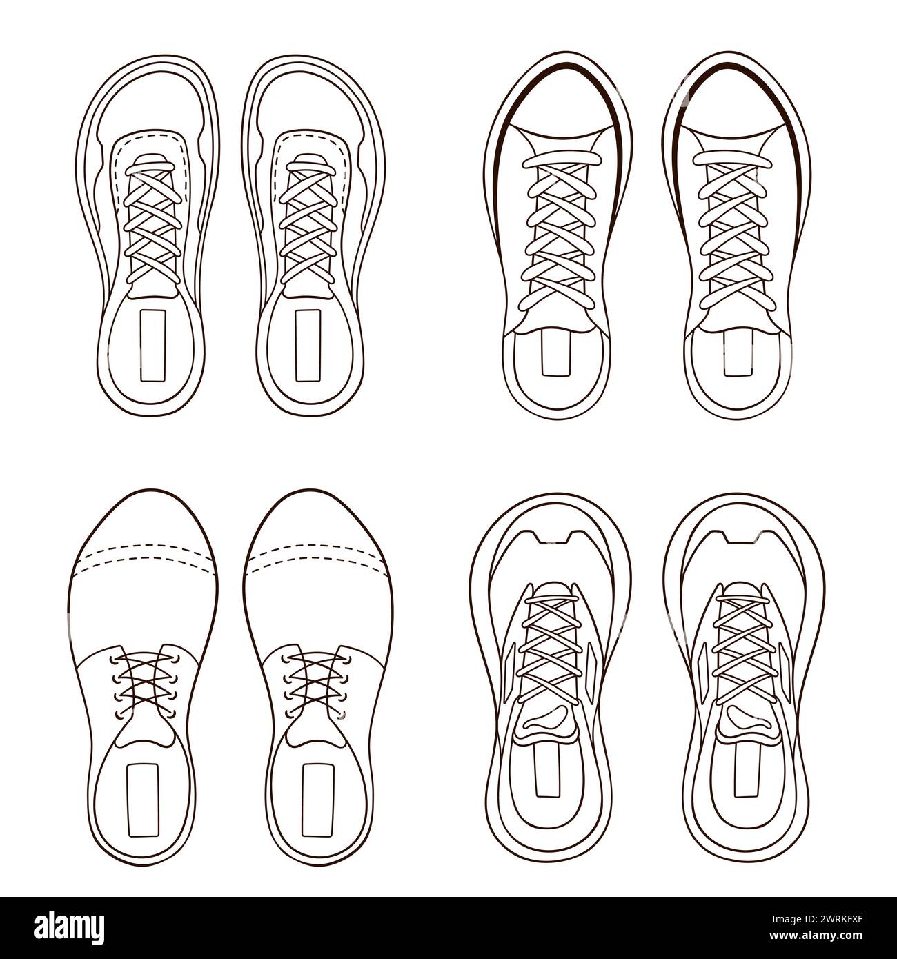Male footwear sneakers collection in line art style. Hand drawn casual ...