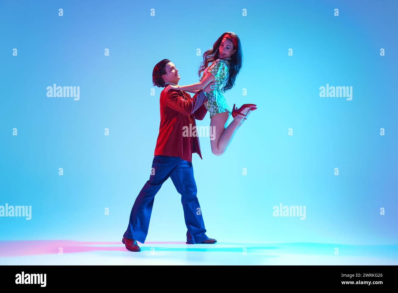 Poster for retro dance festival. Young stylish man and woman dancing ...