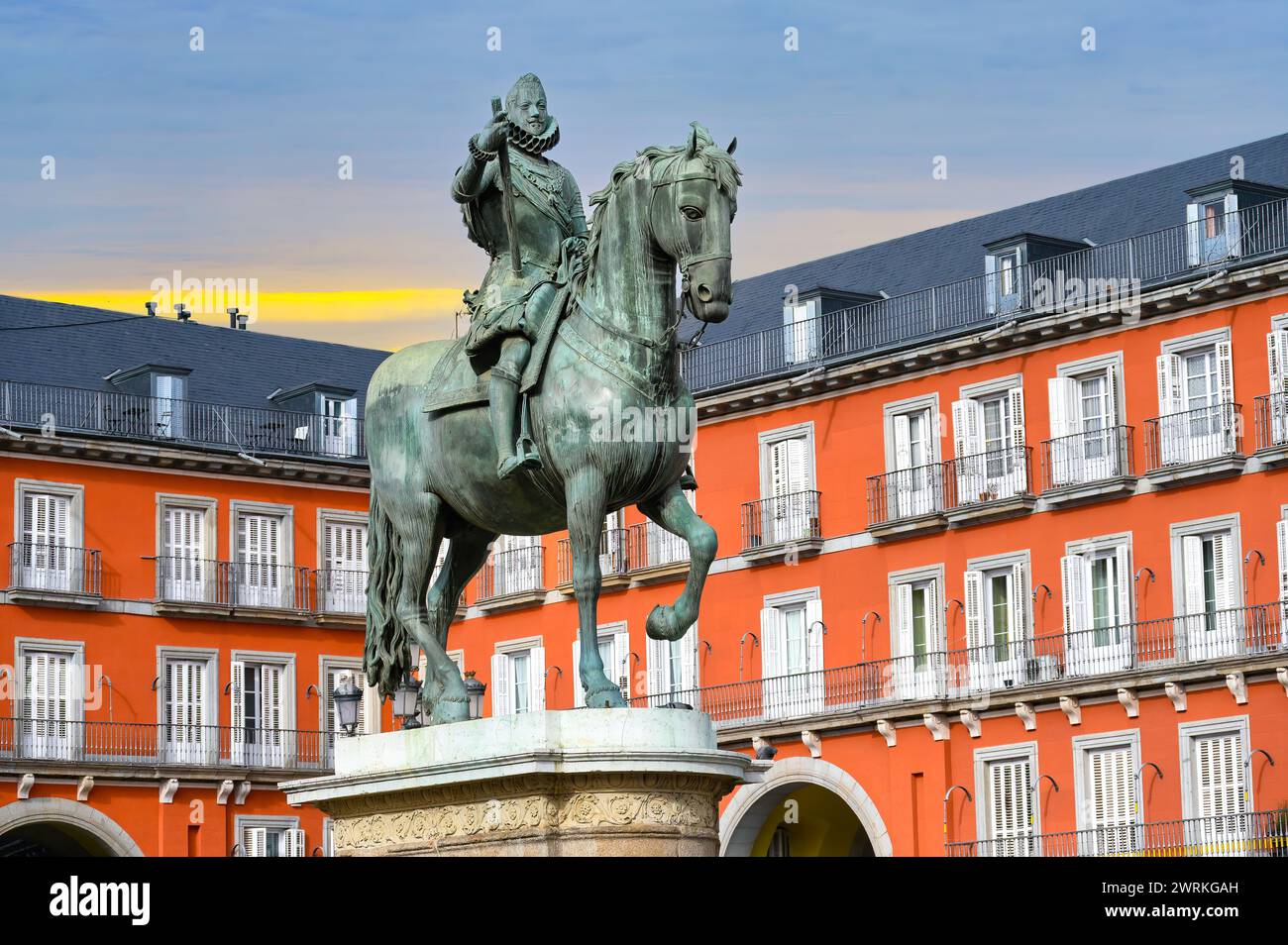 Equestrian statue sculpture monument to King Felipe or Philip III ...