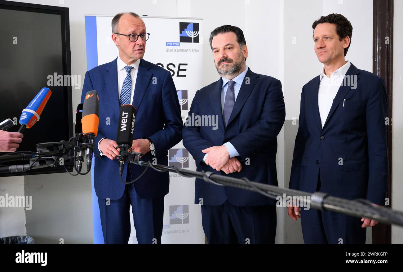 13 March 2024, Berlin: Friedrich Merz (l-r), Chairman of the CDU ...