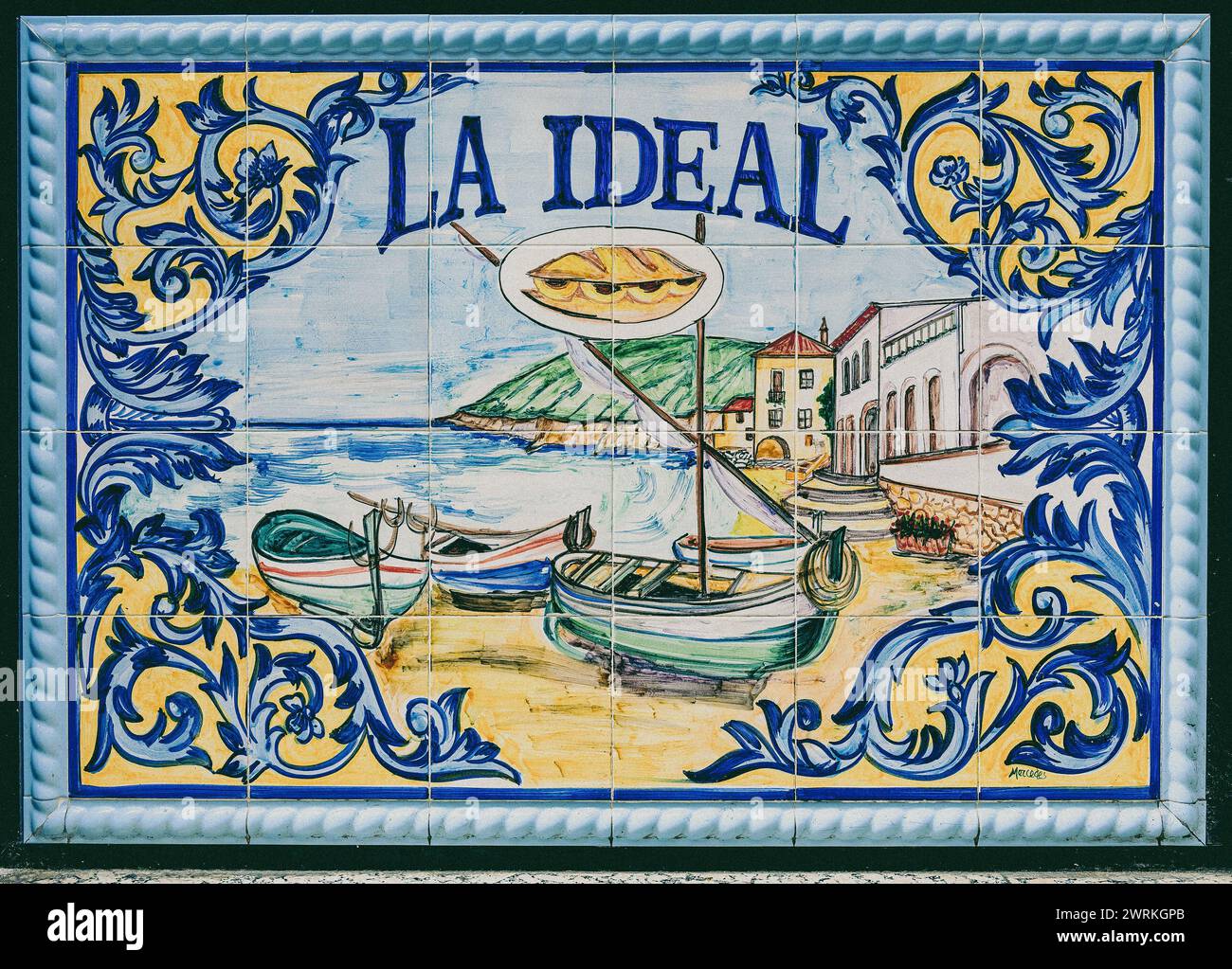 Business sign in tile art in Madrid, Spain Stock Photo - Alamy