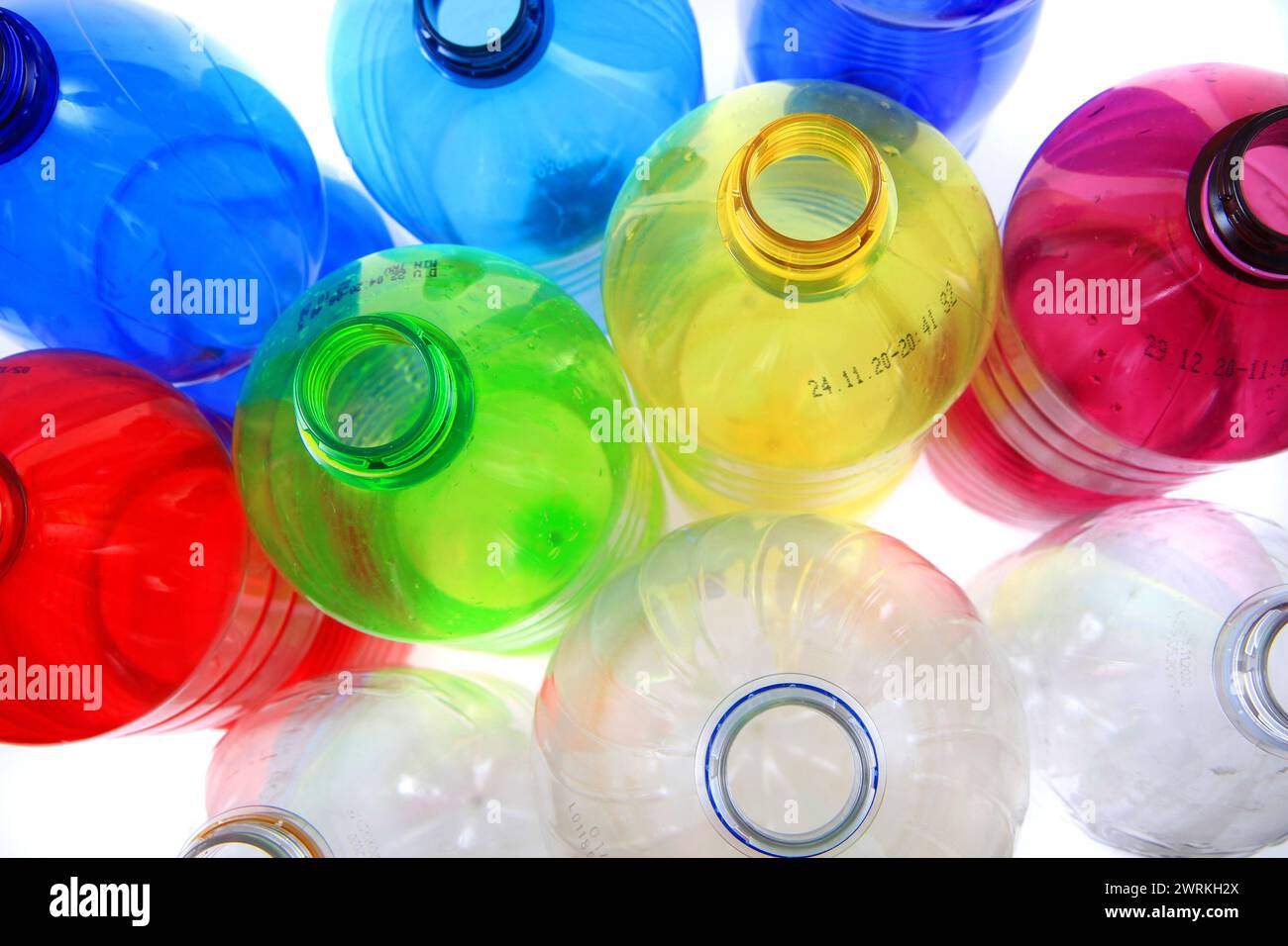 empty color pet plastic bottles isolated on the white background Stock ...
