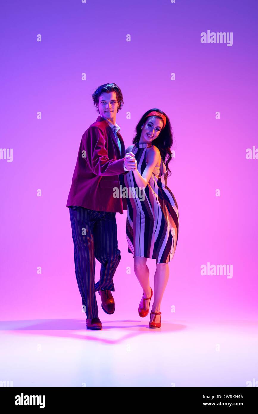 Artistic, talented, positive young man and woman, stylish couple ...