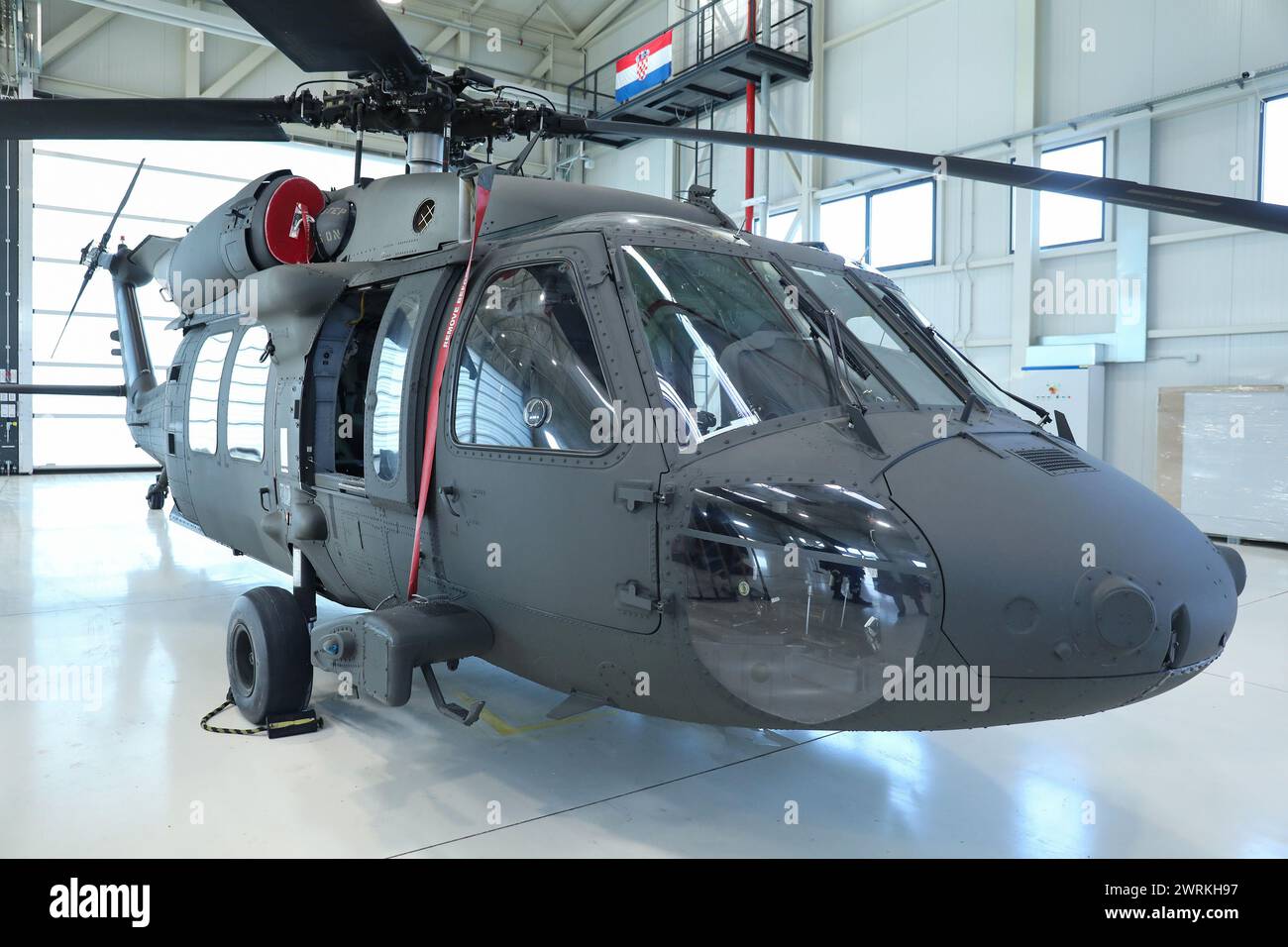 Zagreb, Croatia, on March 13, 2024. The Black Hawk helicopter is seen ...