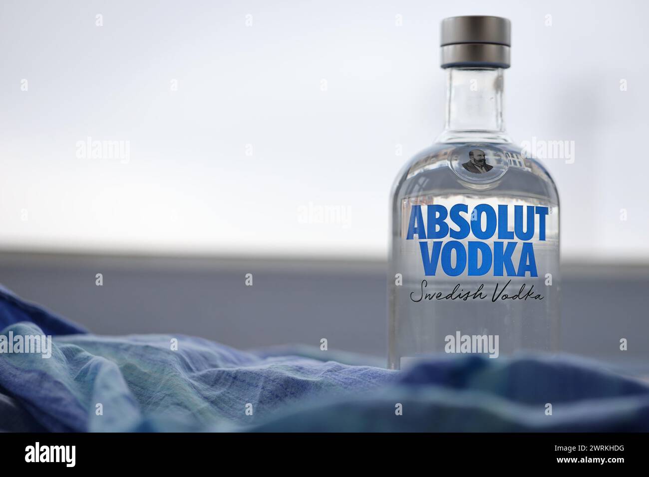 KYIV, UKRAINE - NOVEMBER 27, 2023 Absolut Vodka bottle produced near ...
