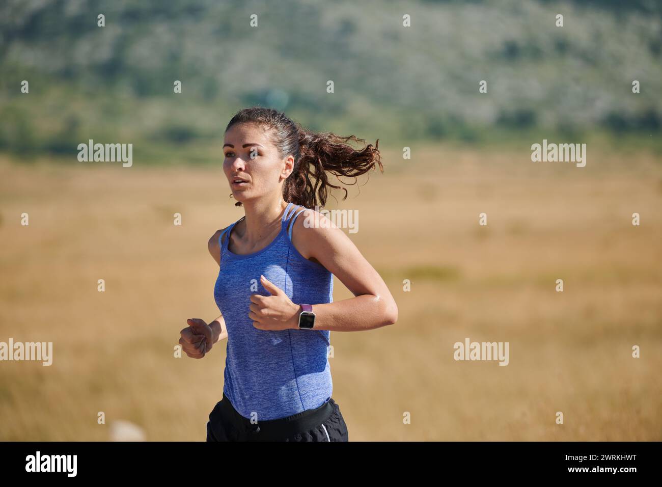 Solo Stride: Determined Athlete Woman Embarks on Fitness Journey for Marathon Preparation Stock ...