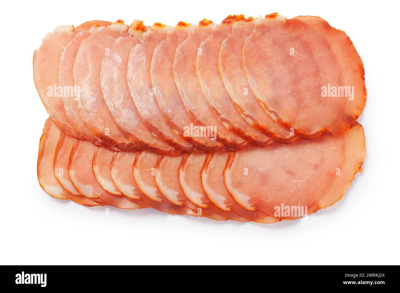 Studio shot of sliced lomo, air dried Spanish pork loin with paprika ...