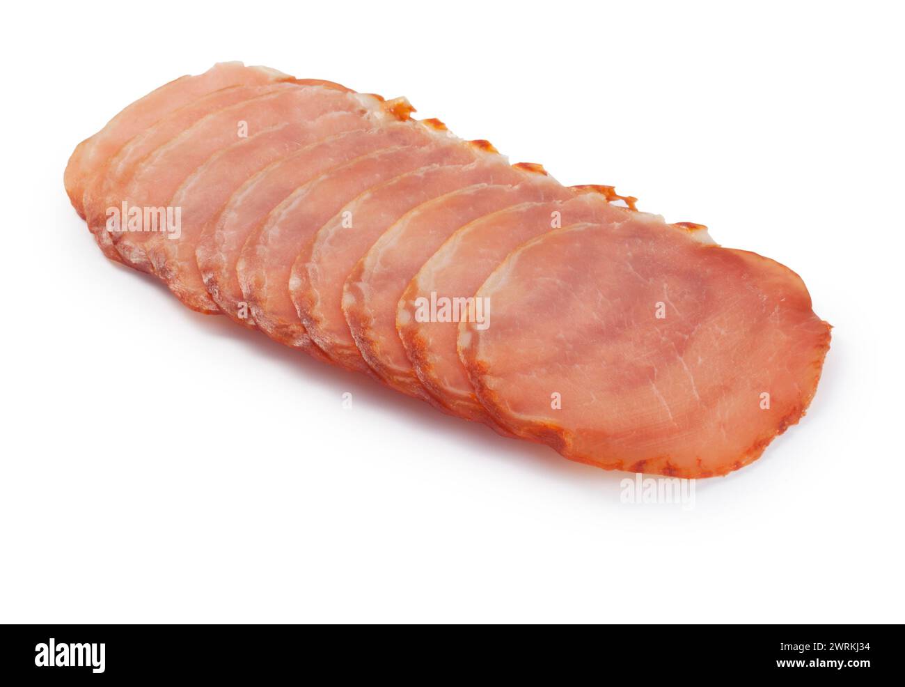 Studio shot of sliced lomo, air dried Spanish pork loin with paprika ...
