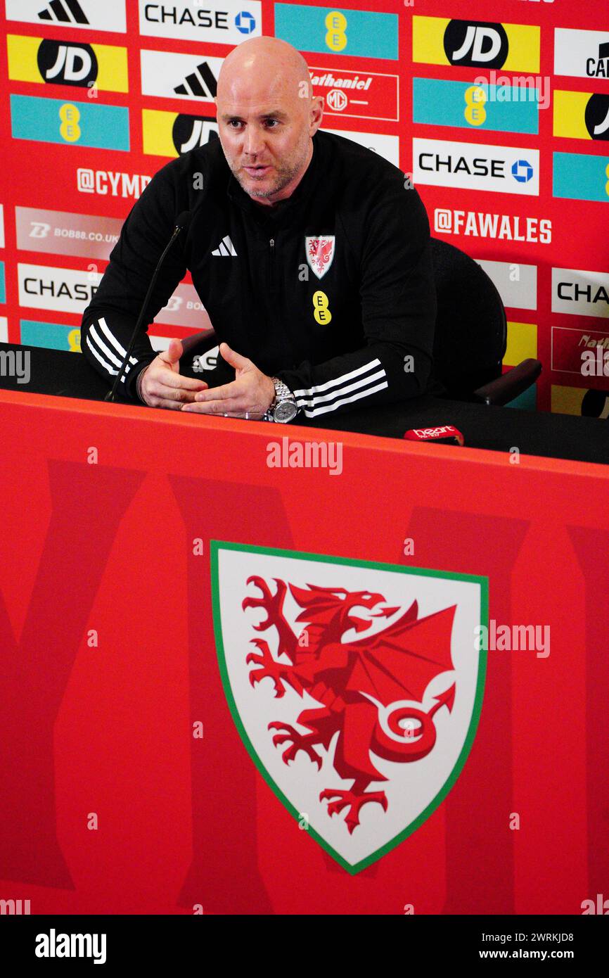 Wales manager Rob Page during a squad announcement at St. Fagans ...