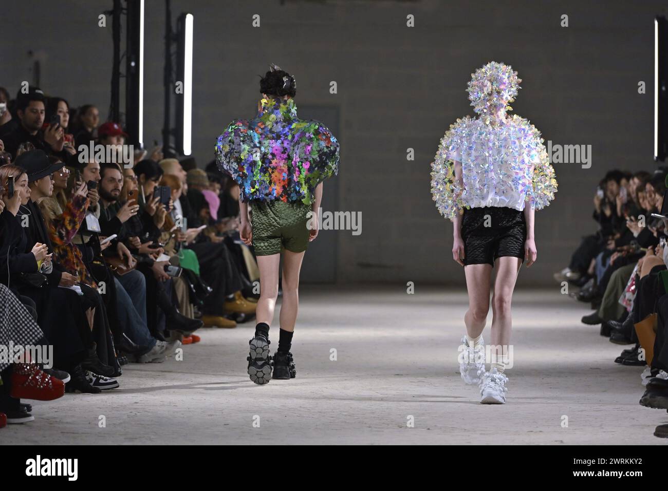 A model walks on the runway at the Noir fashion show during the Fall ...