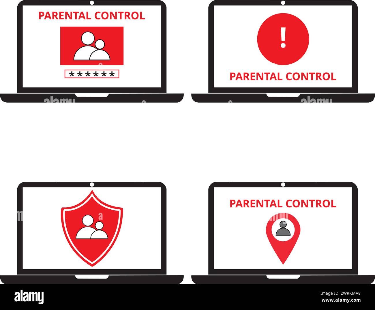 Parental control banners on smartphone screens on a white background ...