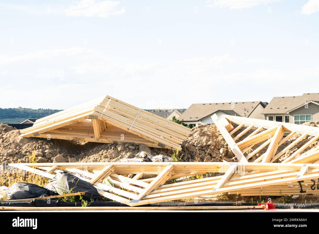 Suburban Single-Family House Construction: Framing Stage Progress Stock ...