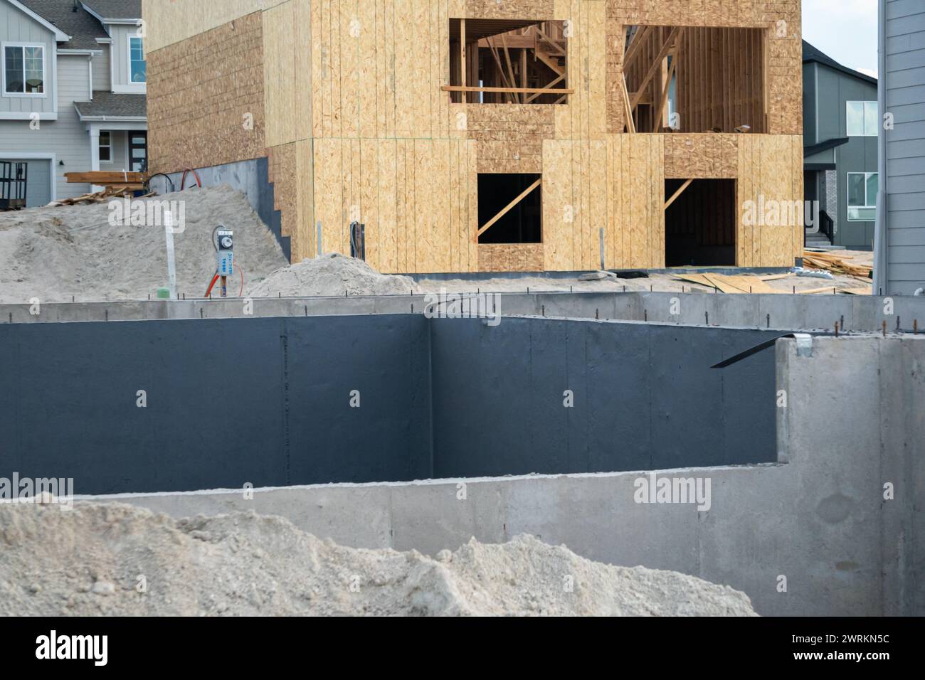 Suburban Single-Family House Construction: Foundation Stage Progress ...