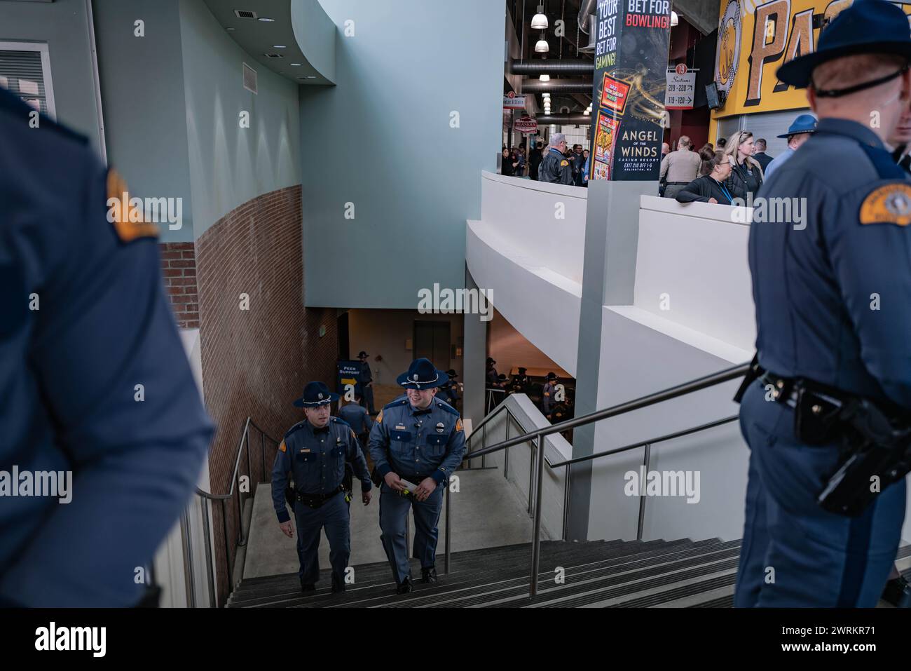 Fellow troopers attend the memorial ceremony of Washington State Patrol ...
