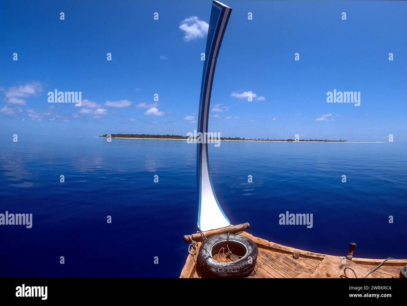 Traditional Maldivian boat known as "dohni" off Kuredu Island, the ...