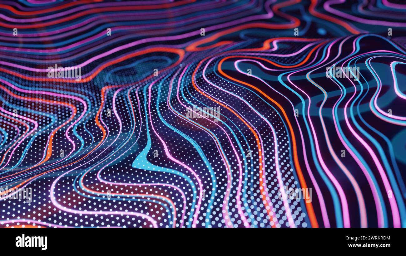 A 3D neon wave sci-fi abstract form background, evoking a futuristic ...