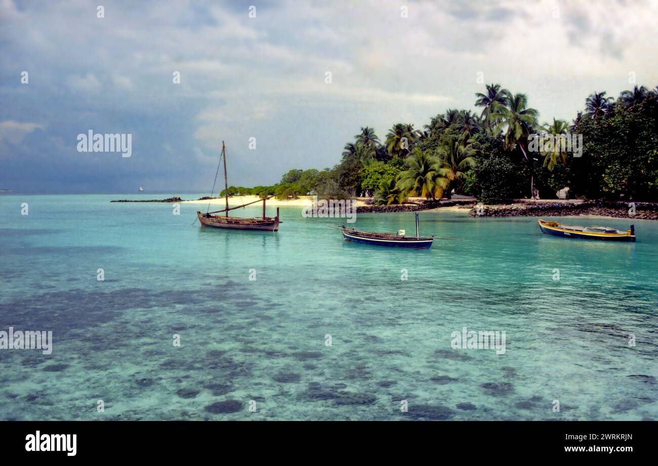 Beach of Kurumba Island, the Maldives, back in 1980 when the area was ...