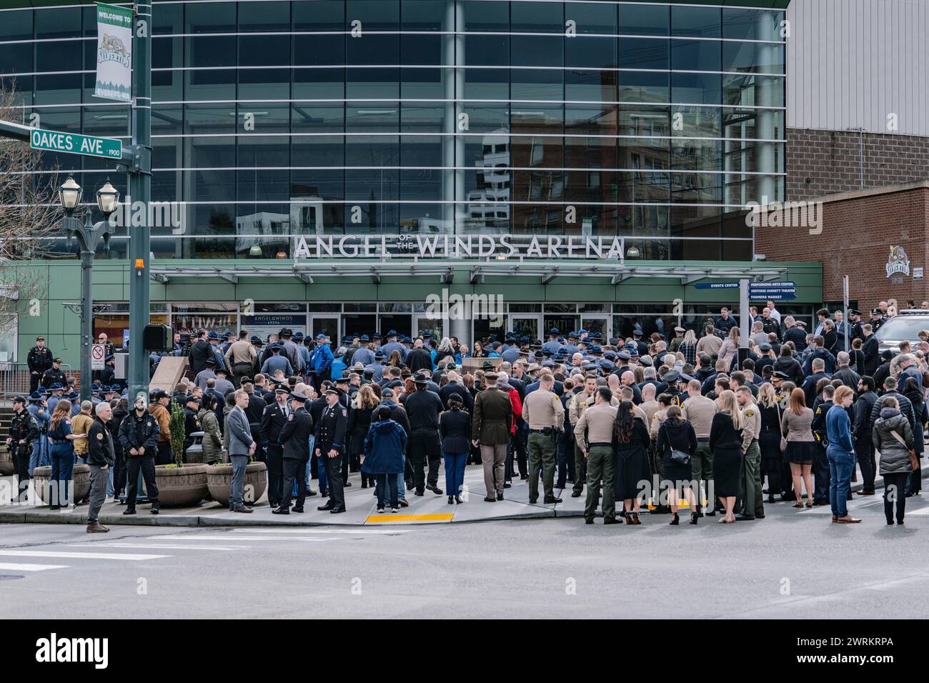 Fellow troopers attend the memorial ceremony of Washington State Patrol ...