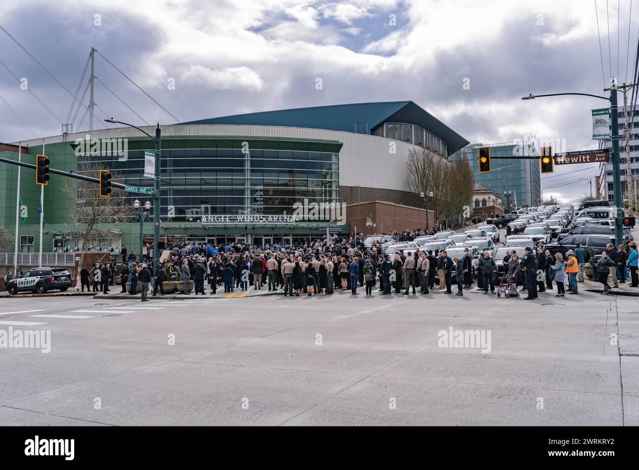 Fellow troopers attend the memorial ceremony of Washington State Patrol ...
