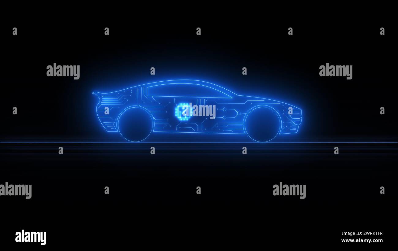 Futuristic Electric Vehicle Glowing Circuit Car in Motion Stock Photo ...