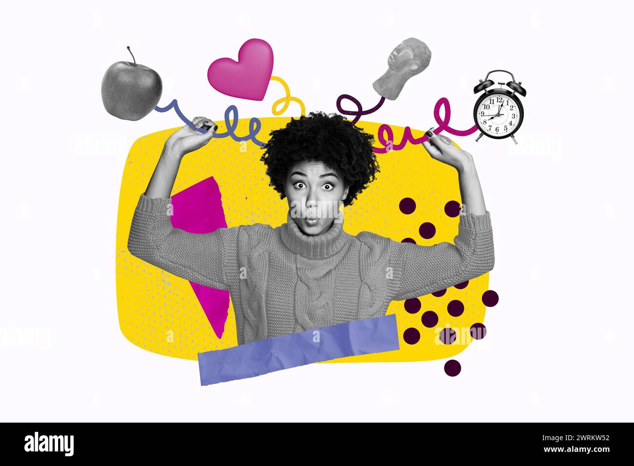 Photo collage young crazy impressed girl showing mind disorder funny ...