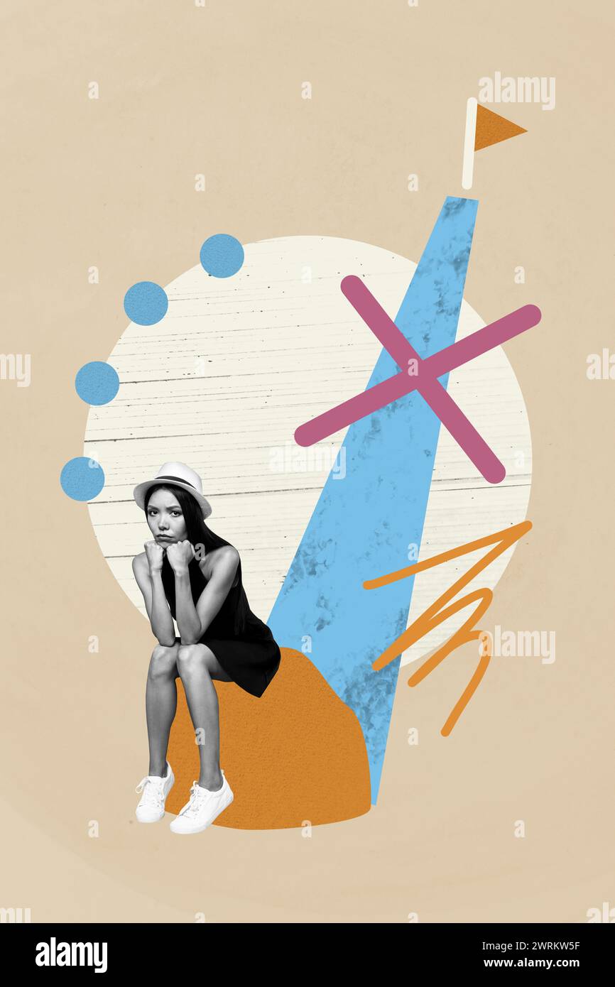 Vertical creative collage poster young siting girl depression sadness ...