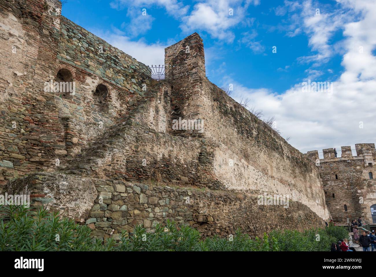 Walls of Thessaloniki with Trigoniou tower, remains of Byzantine walls ...