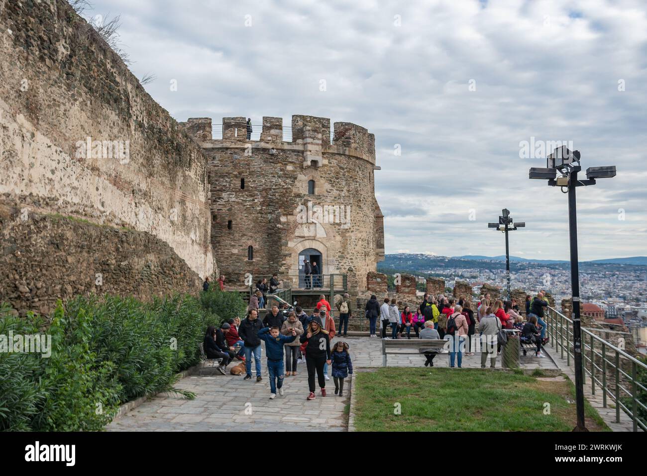 Walls of Thessaloniki with Trigoniou tower, remains of Byzantine walls ...