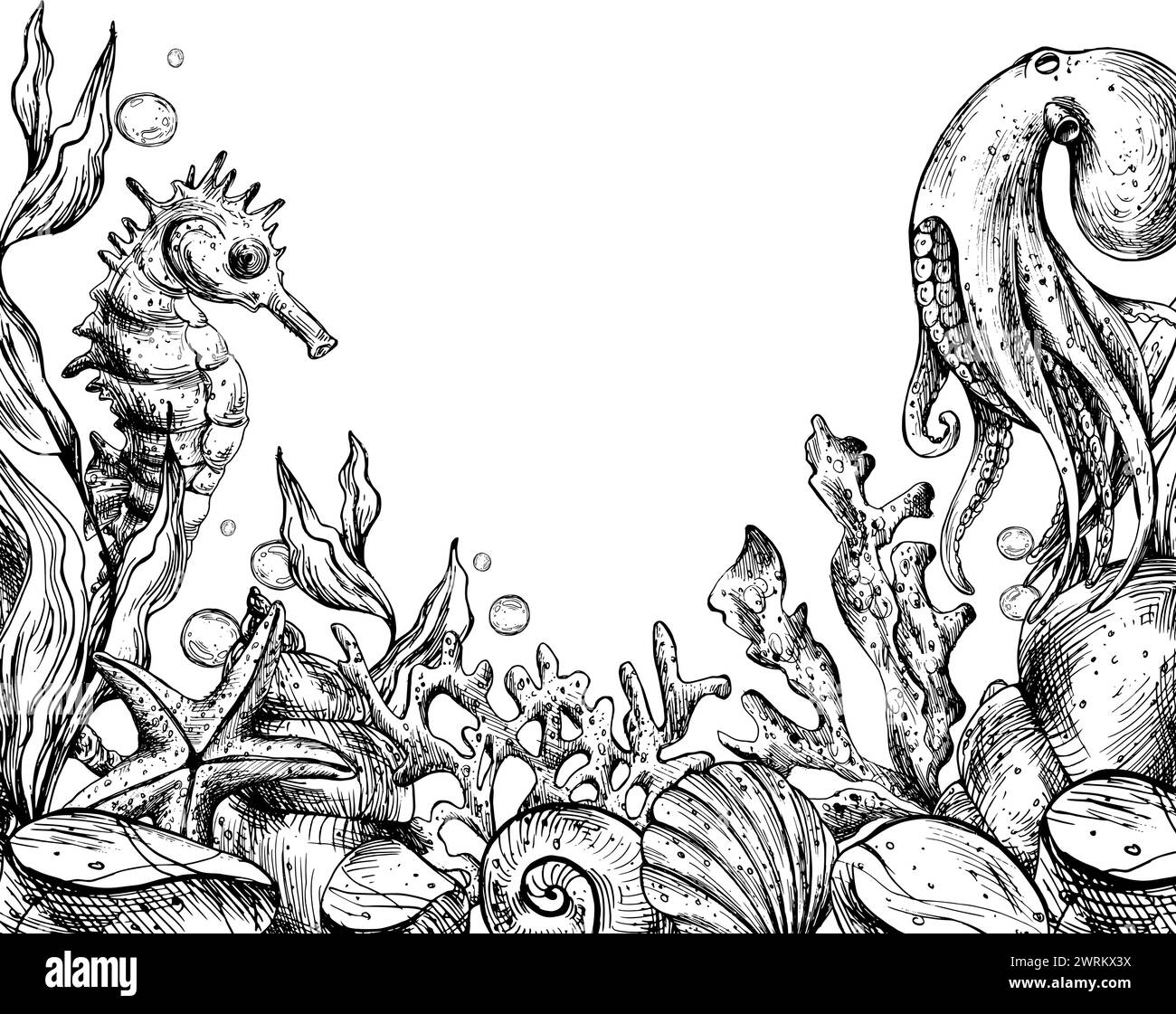 Underwater world clipart with sea animals whale, turtle, octopus ...