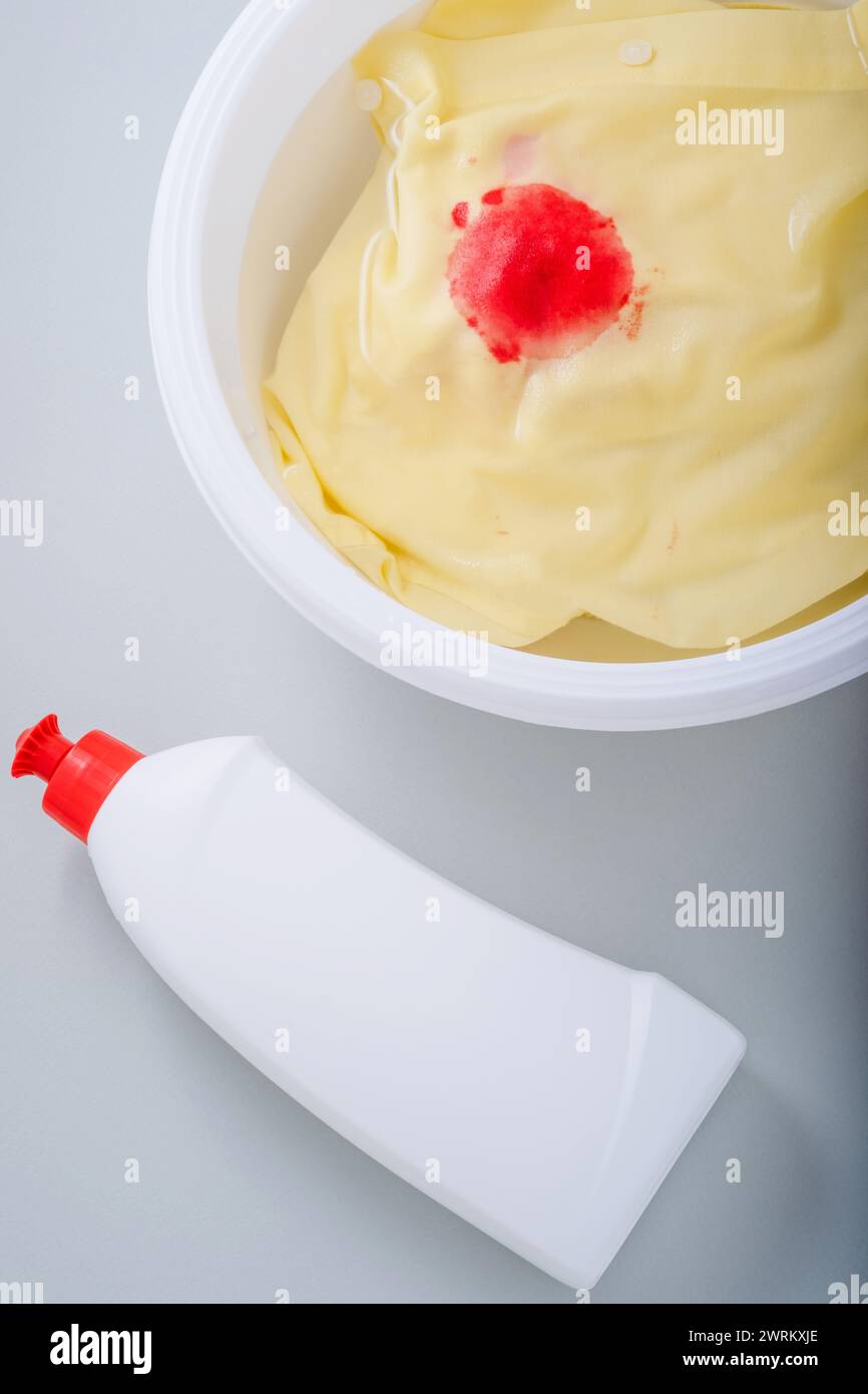 Pre-treater blood stain spotter. daily life stain concept. top view ...