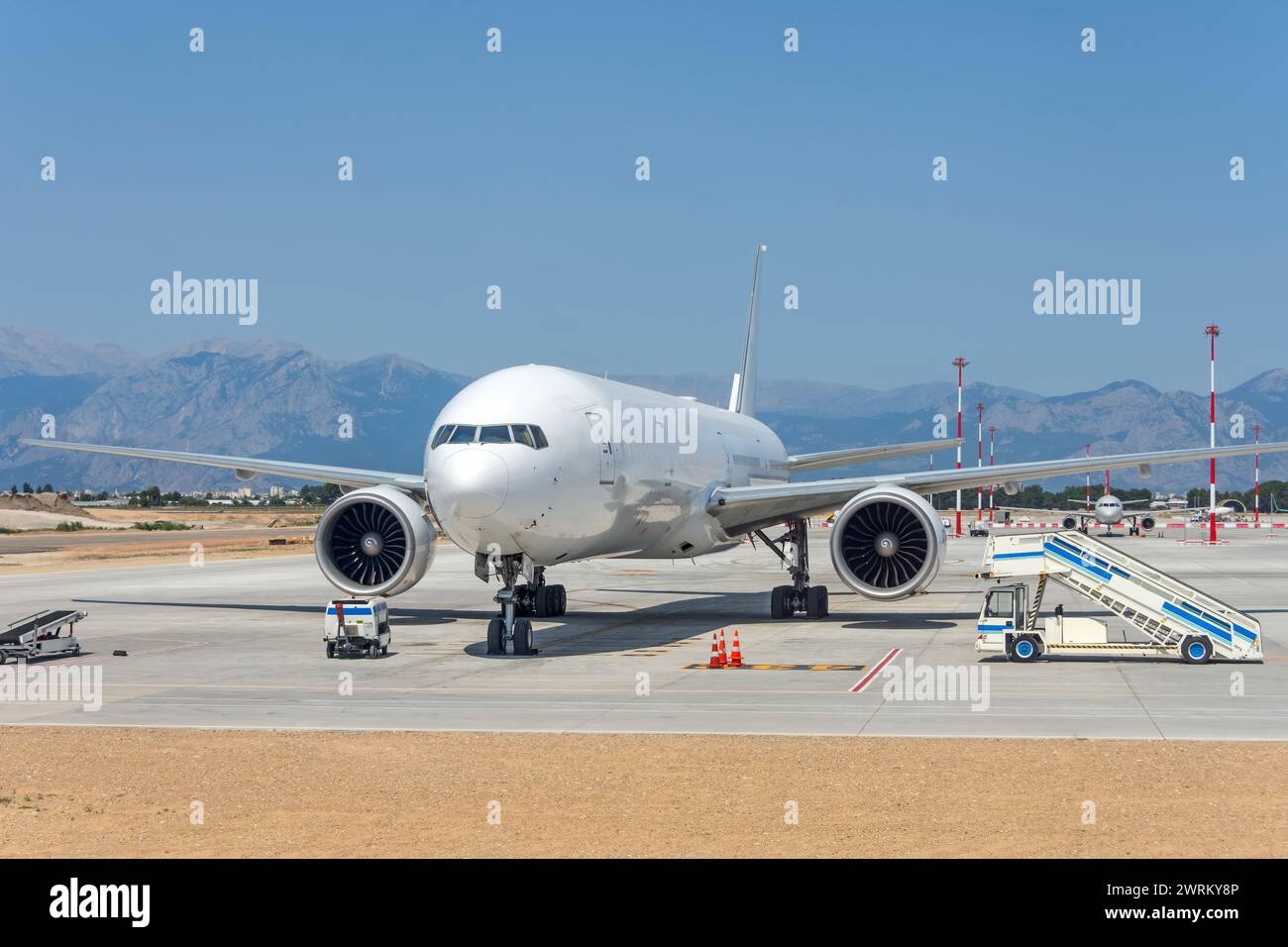Modern, new generation jet powered passenger aircraft is waiting ...