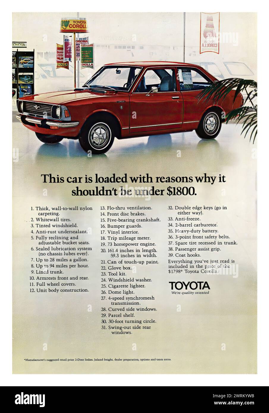 Toyota Corolla - Vintage American magazine car advert Stock Photo - Alamy