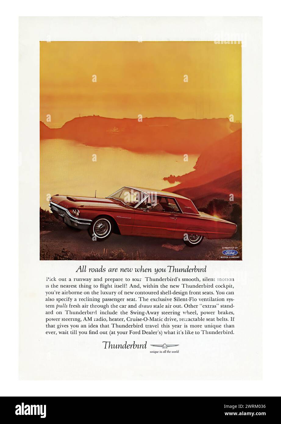 All roads are new when you Thunderbird - Vintage American magazine car advert Stock Photo - Alamy