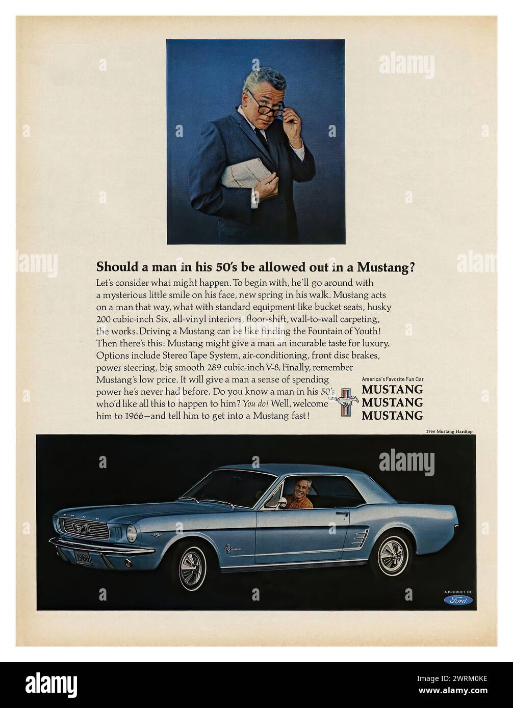 1966 Ford Mustang - Vintage American magazine car advert Stock Photo ...
