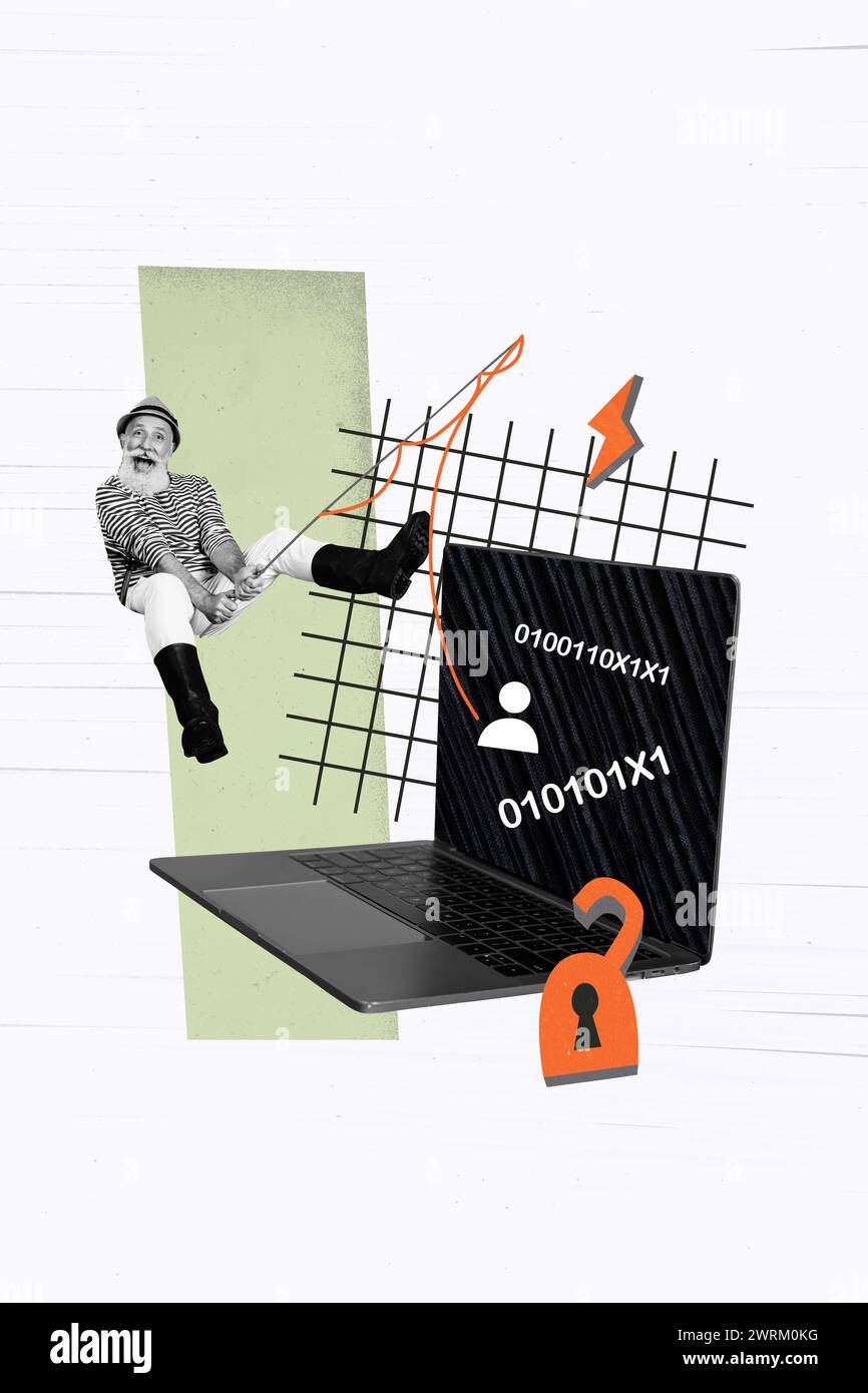 Vertical creative collage poster computer cybersecurity retire man ...