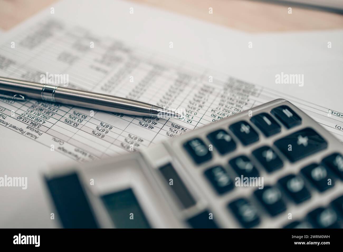 Pen and calculator on desk office. Object for calculator to calculate ...