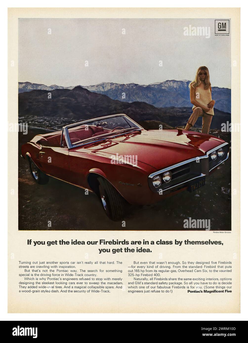 Pontiac Firebird (1967) 01 - Vintage American magazine car advert Stock ...