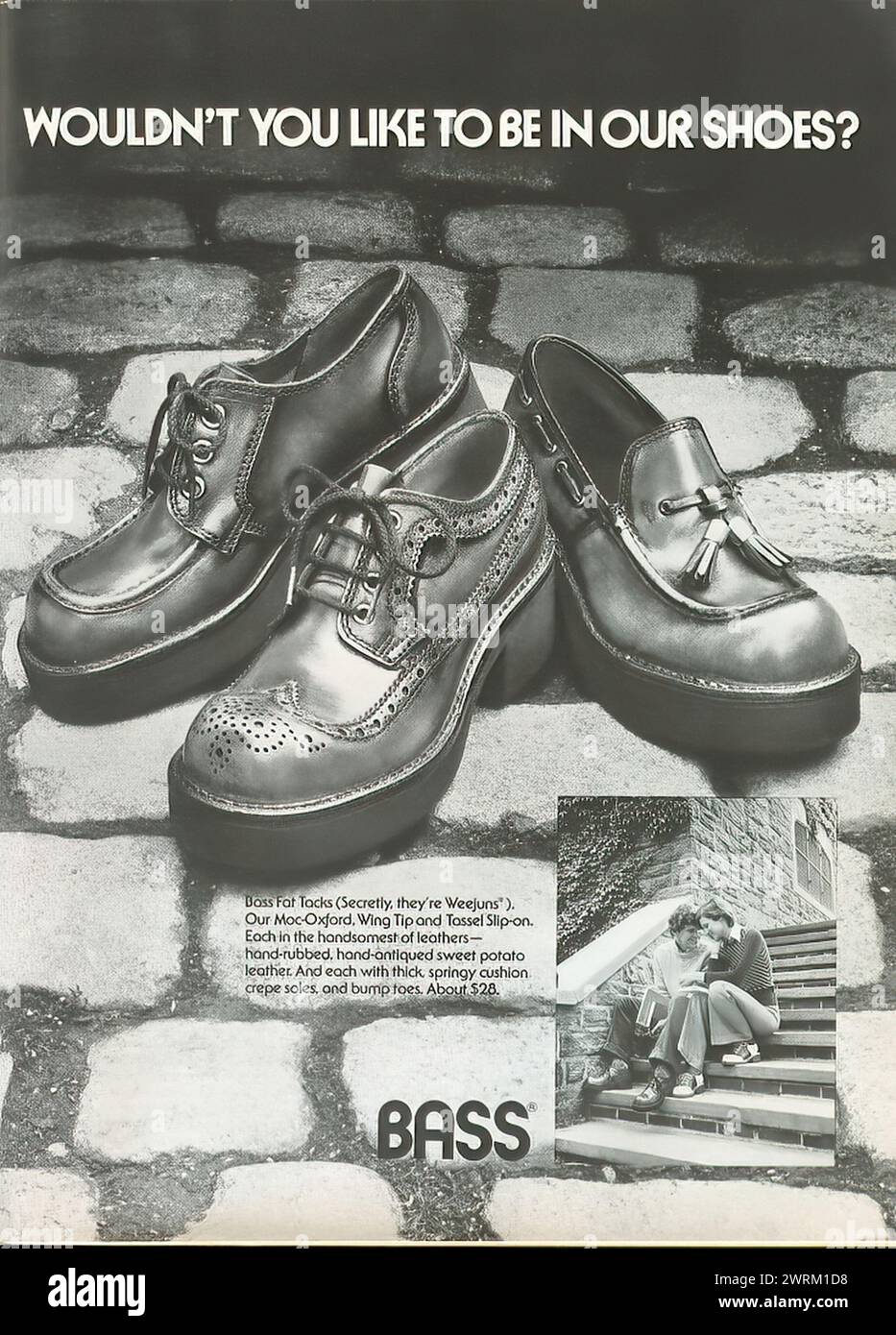Bass Shoes - 1973 - Vintage American magazine advert from the 70s Stock ...