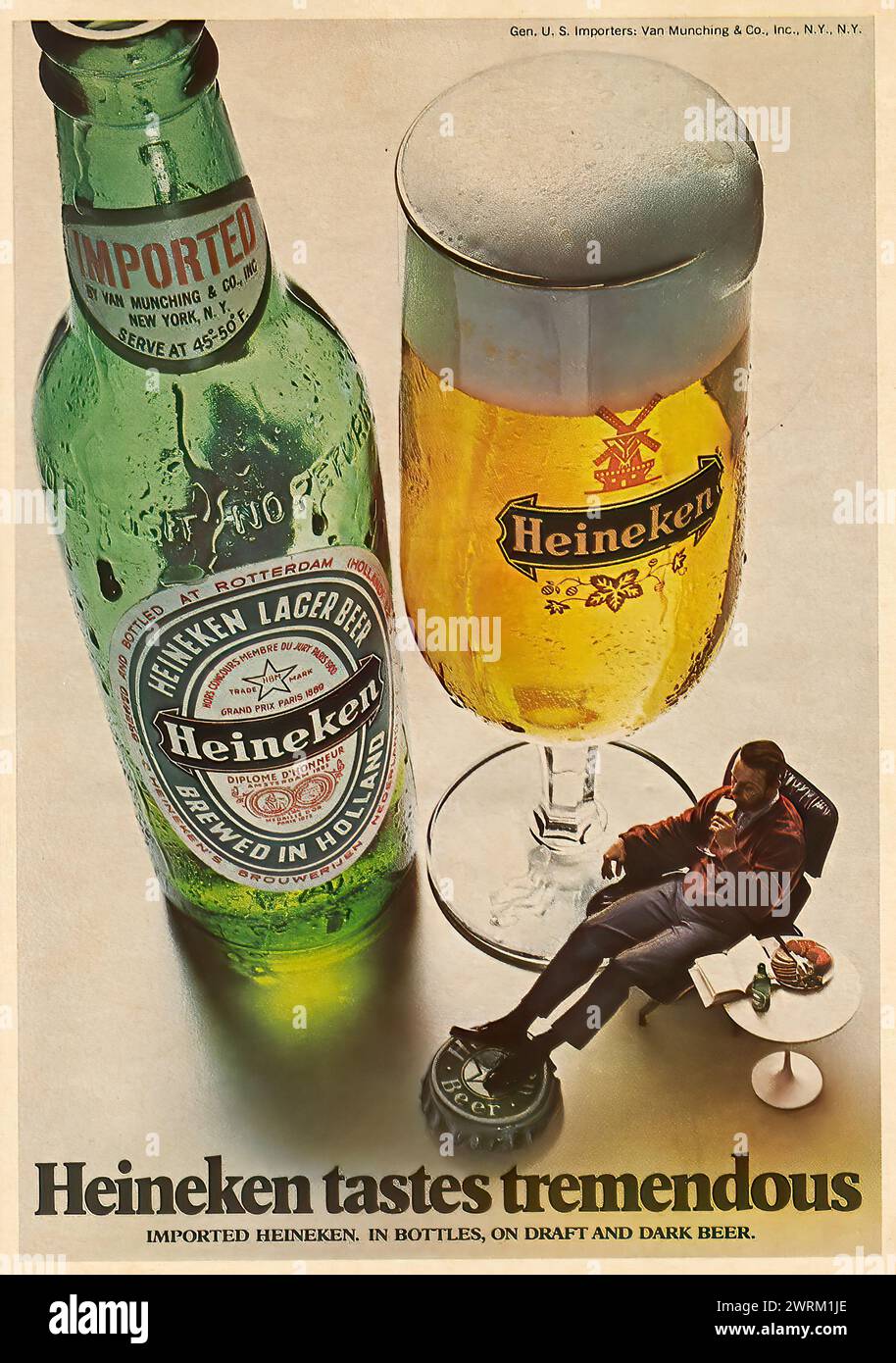 Heineken - 1973 - Vintage American magazine advert from the 70s Stock ...