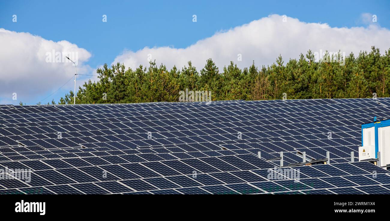 solar panels with the sunny sky. Blue solar panels. background of ...