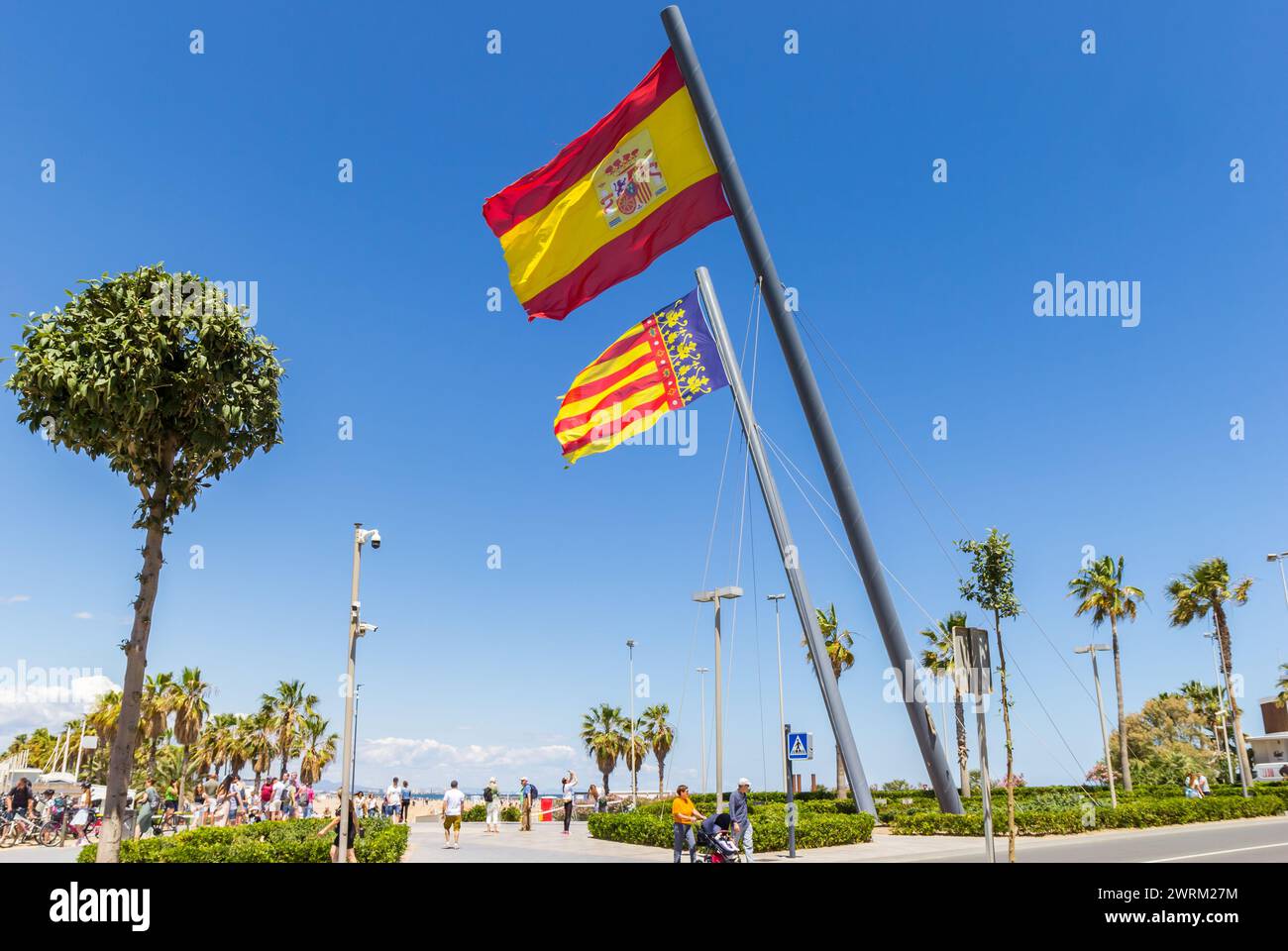 Colorful flags at the boulevard in Valencia, Spain Stock Photo - Alamy