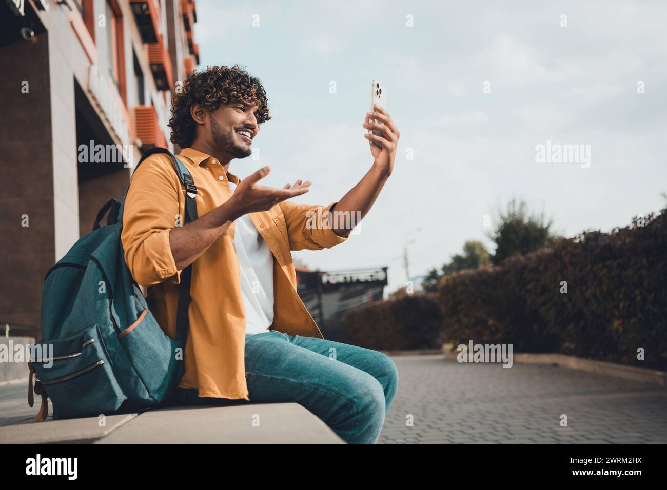 Photo of funny cheerful indian man international exchange student ...