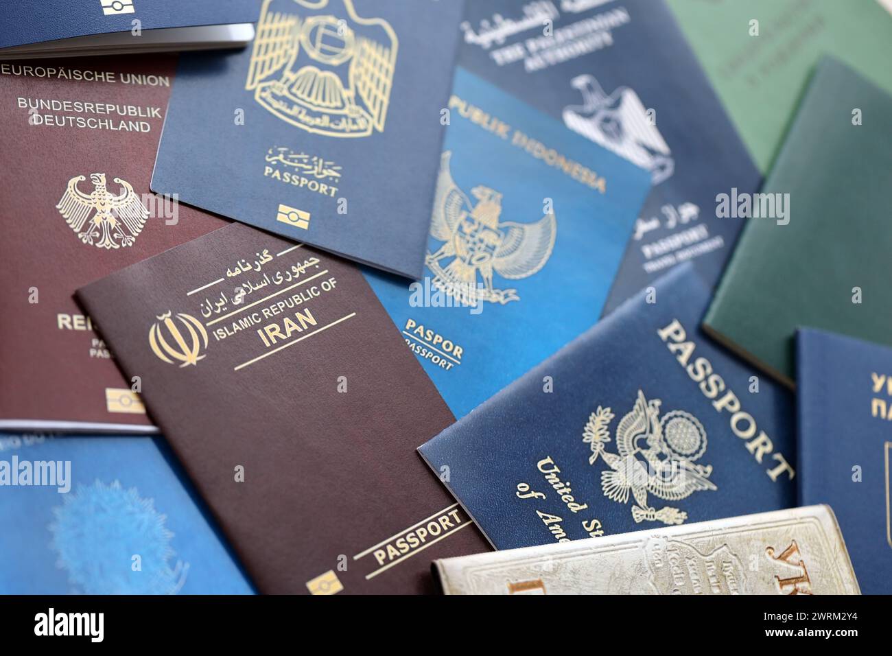 Many various passports of citizens of different countries and regions ...