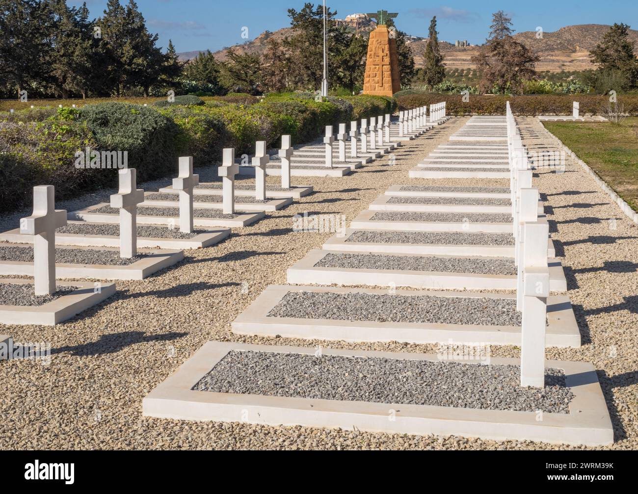 Rows of white graves with cross headstones for Free French soldiers in ...